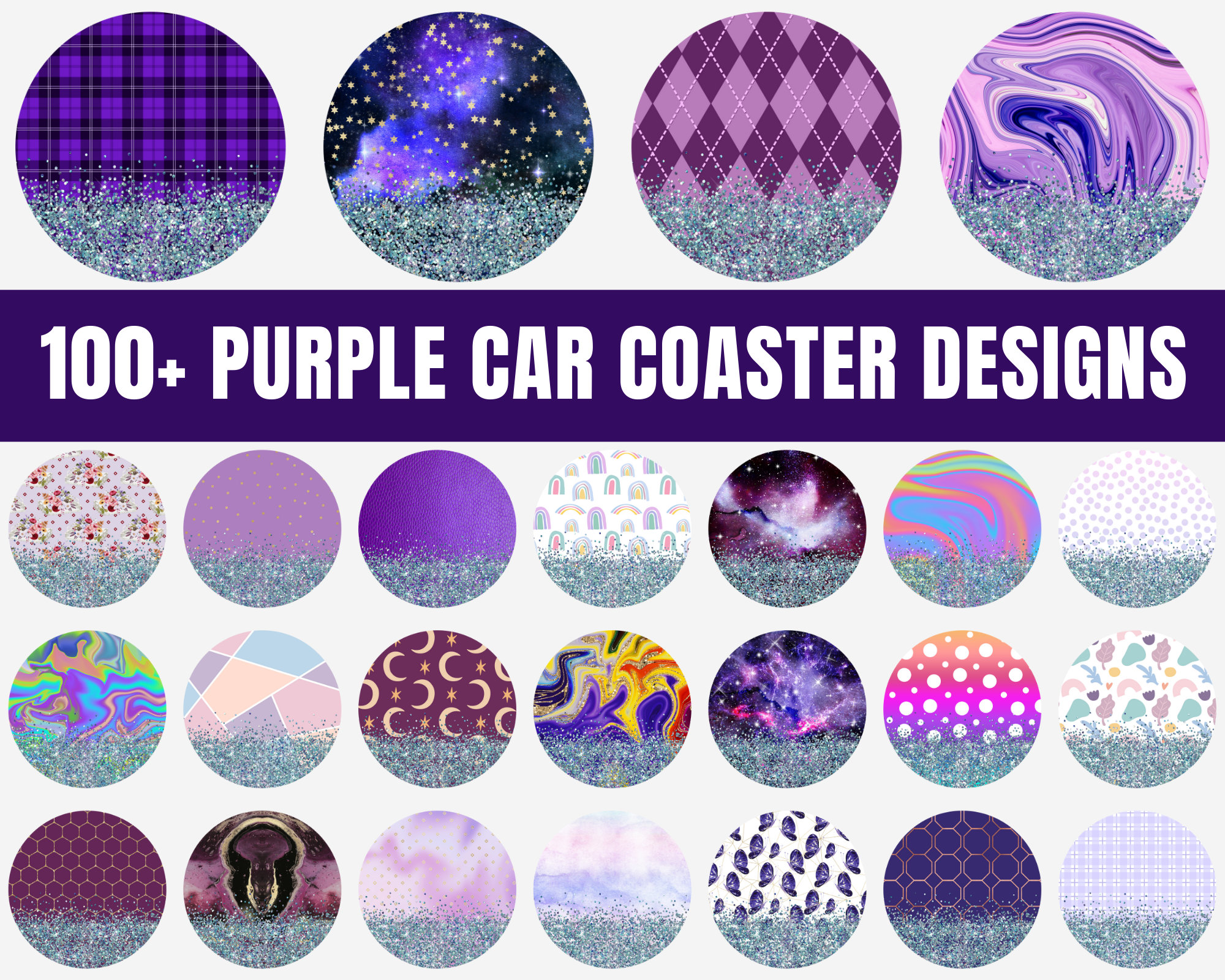 100+ Purple Glitter Car Coaster Sublimation Mega Bundle, Instant ...
