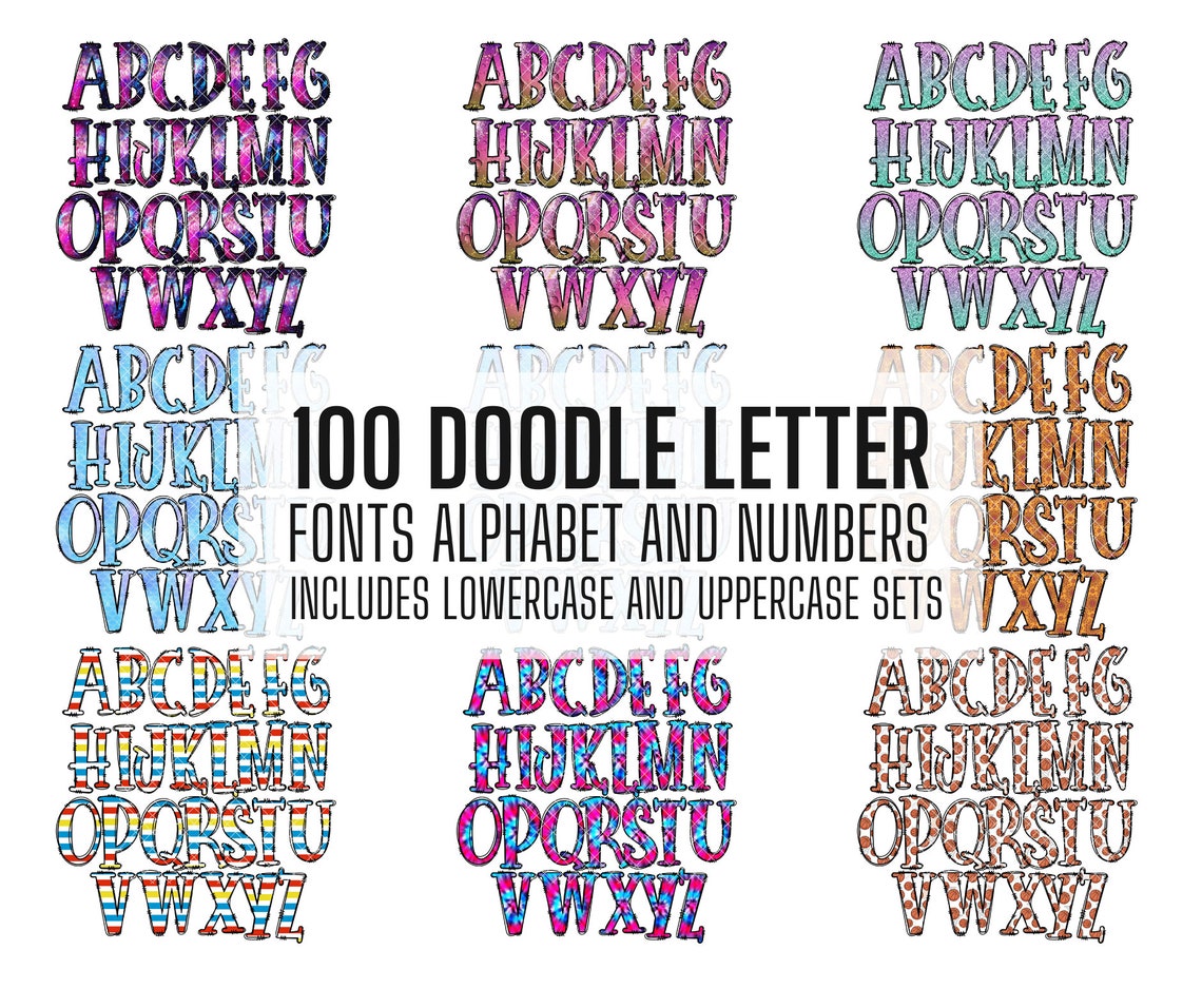 100 MEGA BUNDLE Doodle Letters Uppercase &amp; Lowercase - Etsy