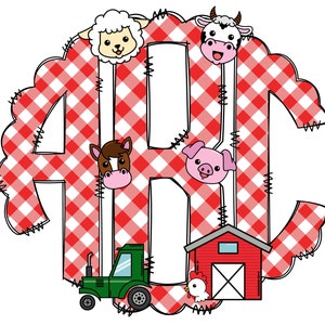 Farm Monogram Letters, Farm Animal Sublimation PNG Doodle Alpha Bundle ...