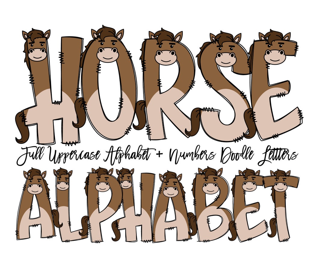 Horse Doodle Letters, Farm Alphabet, Animal Alphabet PNG, Entire Doodle ...