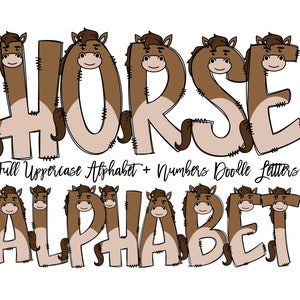Horse Doodle Letters, Farm Alphabet, Animal Alphabet PNG, Entire Doodle ...