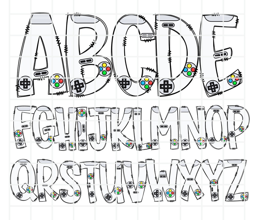 Video Game Doodle Letters, Gamer Alphabet, Gaming Alphabet PNG, Entire ...