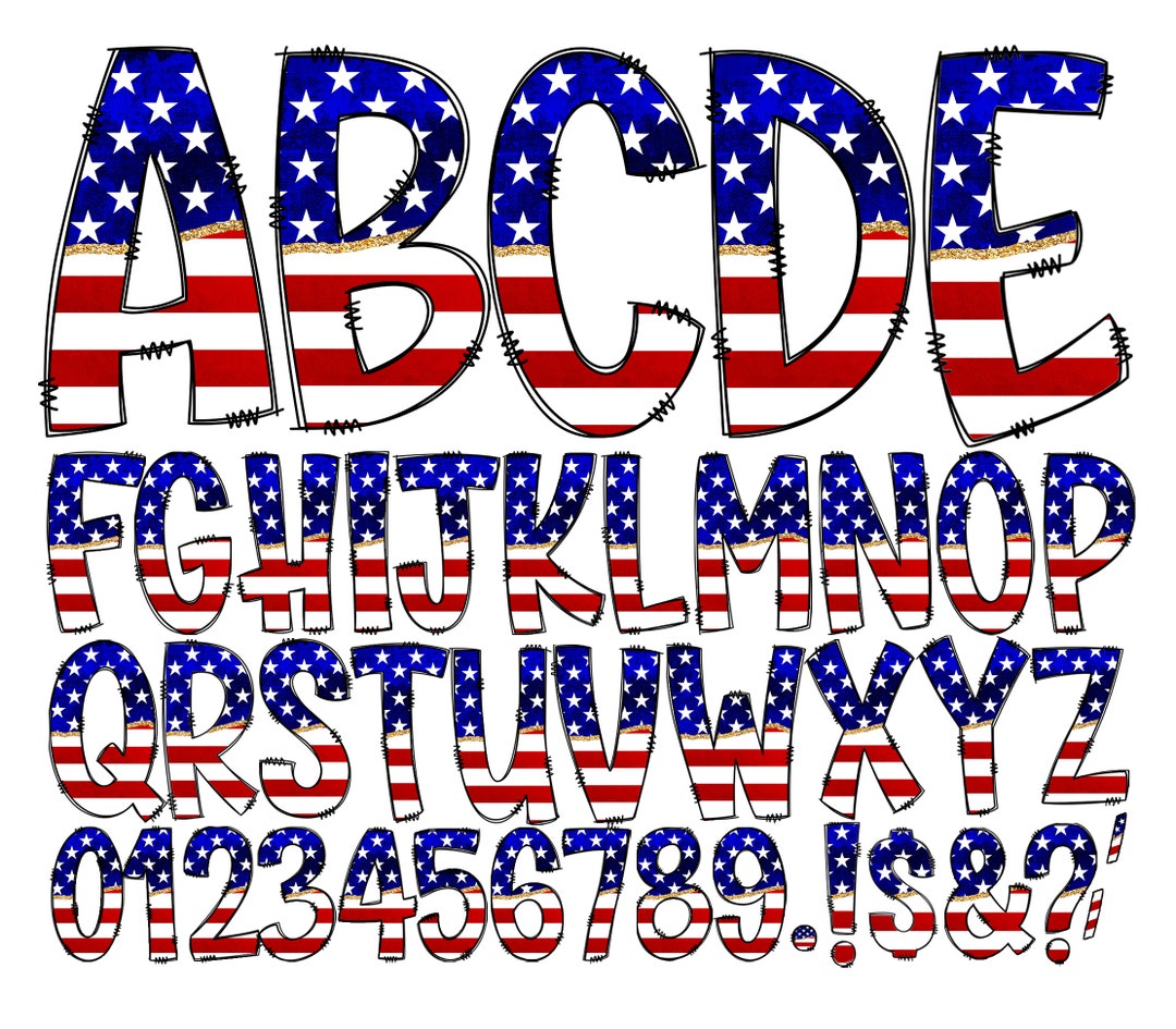 American Flag Doodle Letters, Transparent Background, Individually ...