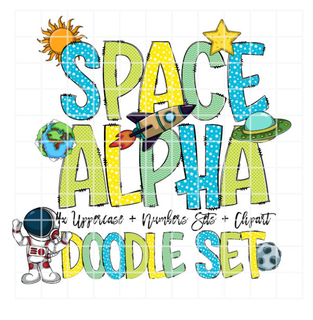 Outer Space Doodle Letters, Space Alphabet, Boys Alphabet PNG, Entire ...