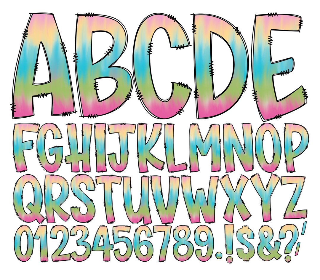 Rainbow Tie Dye Doodle Letters, Transparent Background, Individually ...