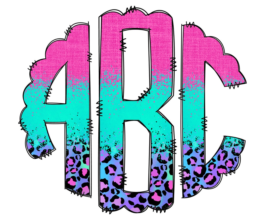 Neon Leopard Monogram Letters,pink and Teal Sublimation PNG Elements ...