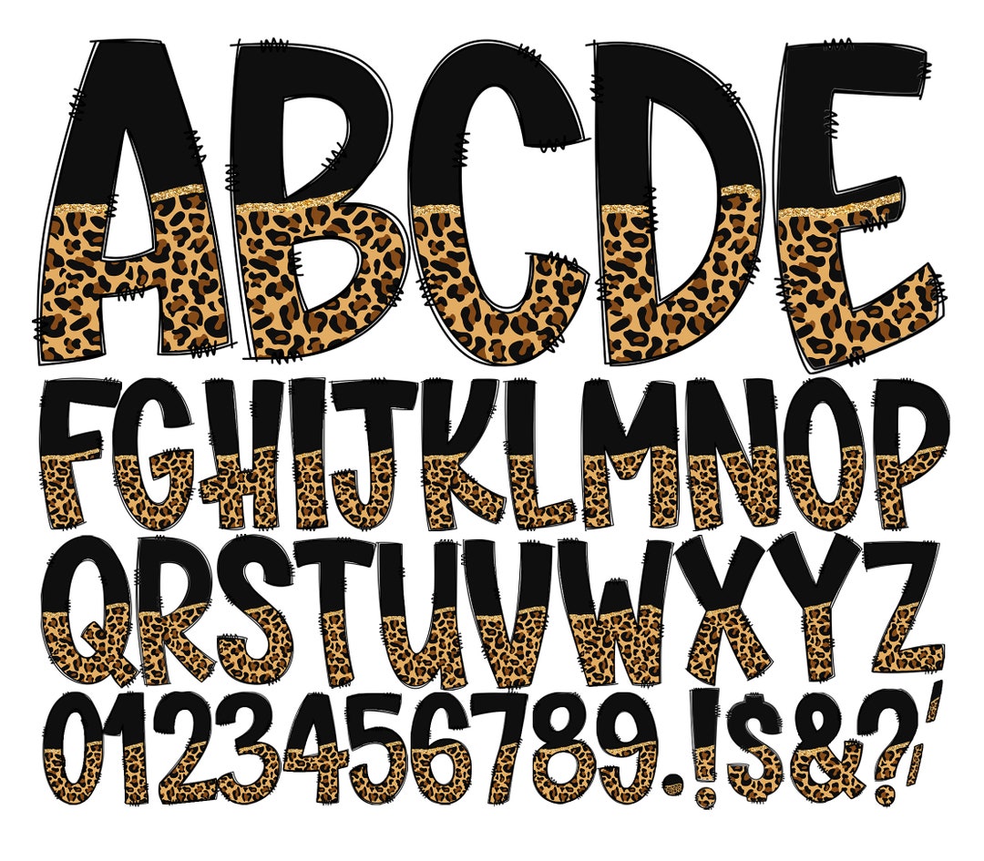 Black Leopard Doodle Letters, Transparent Background, Individually ...