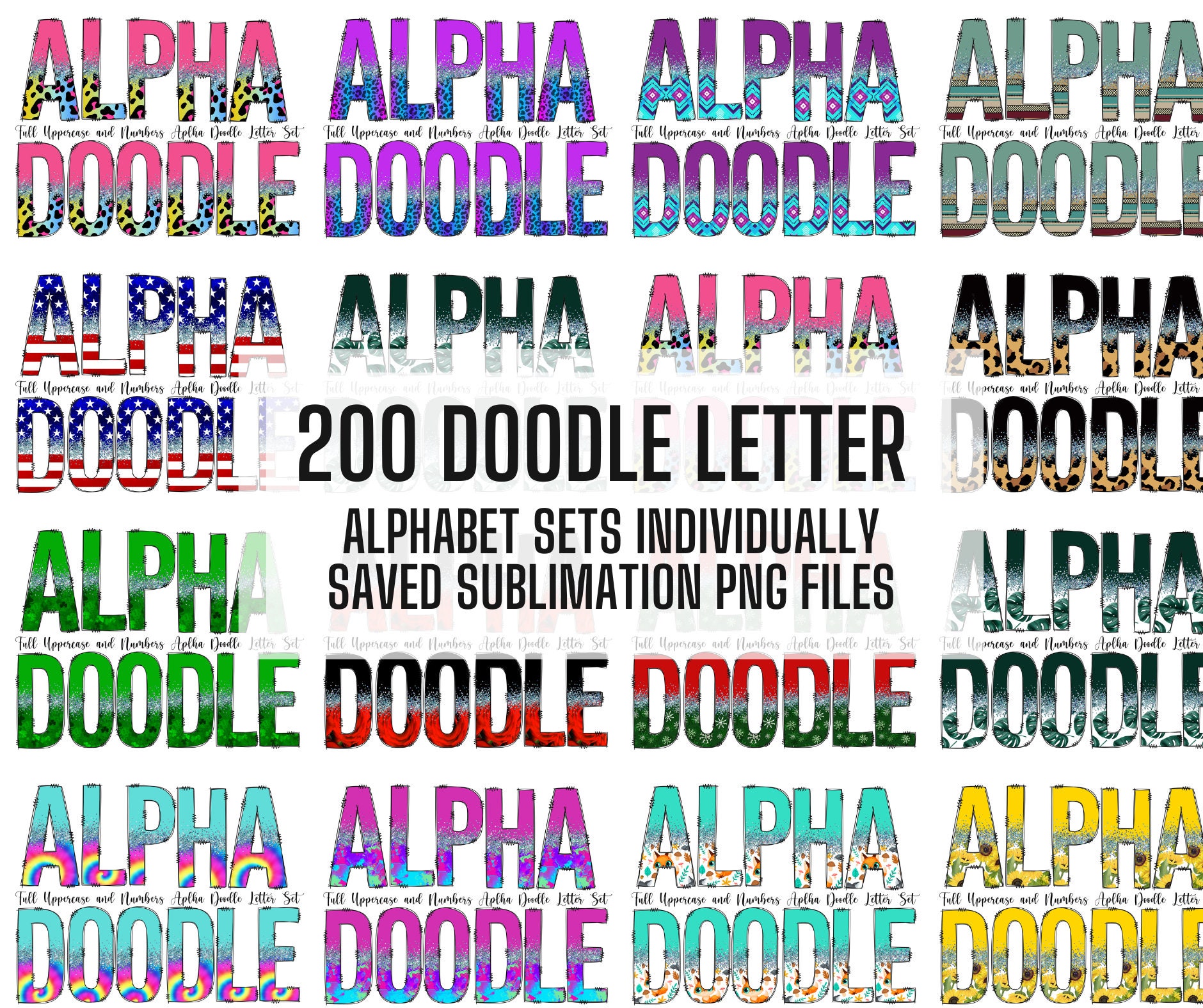 200 MEGA BUNDLE Doodle Letters Uppercase & Lowercase - Etsy