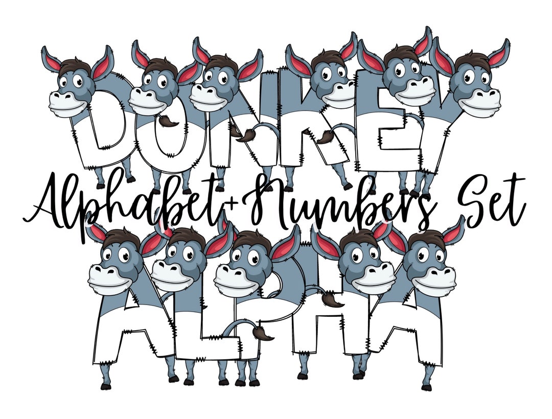 Donkey Doodle Letters Alphabet With Uppercase and Numbers PNG, Alphabet ...