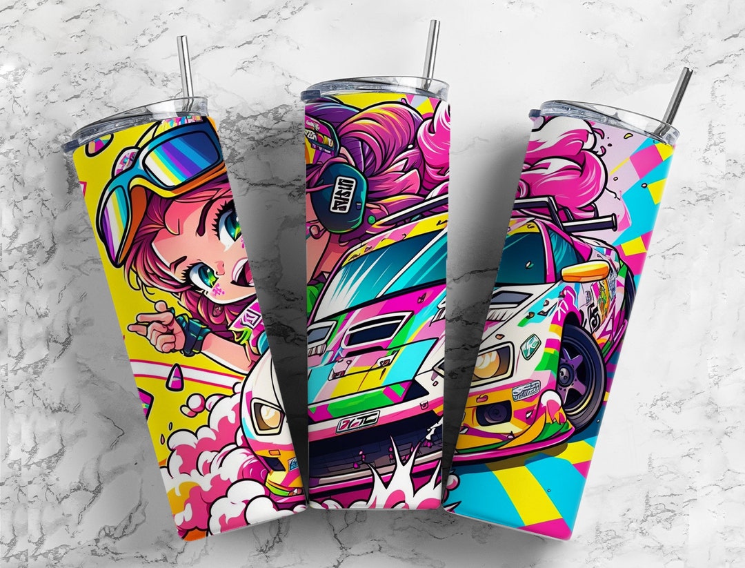 Race Car Neon 20oz Sublimation Tumbler Designs, Girl Racing 9.2 X 8.3 ...