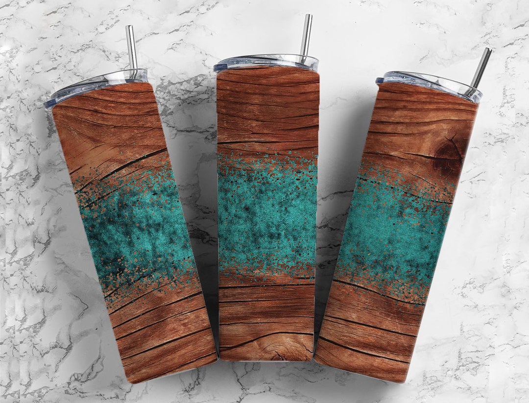 Turquoise Wood Grain 20oz Sublimation Tumbler Designs, Brown Teal ...