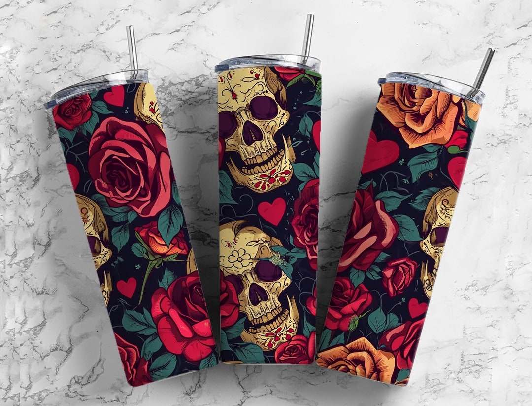 Skull and Roses Punk Rock Collage Red Rocker 20oz Sublimation Tumbler ...