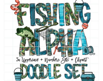 Fishing Doodle Letters, Fishing Alphabet, Alphabet PNG, Entire Doodle ...