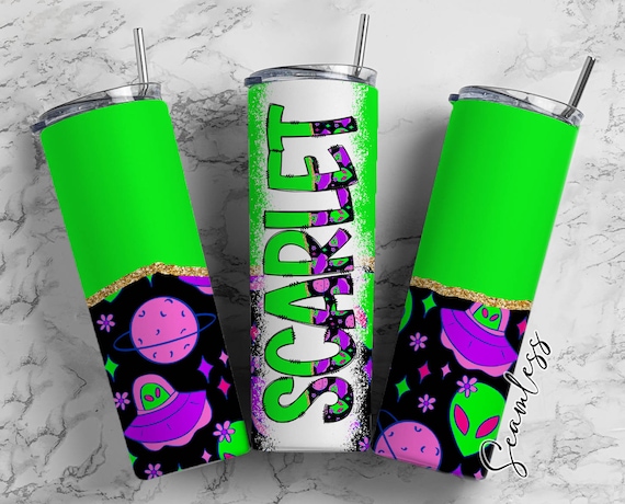 Green Alien Tumbler Wrap With Matching Doodle Letter Alphabet - Etsy