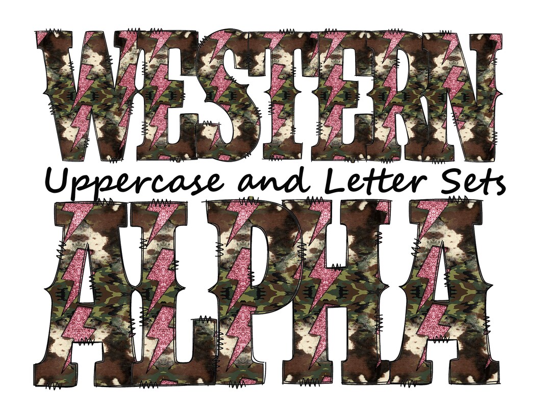 Pink Lightning Bolt Doodle Letters Western Alphabet, Green Camo ...