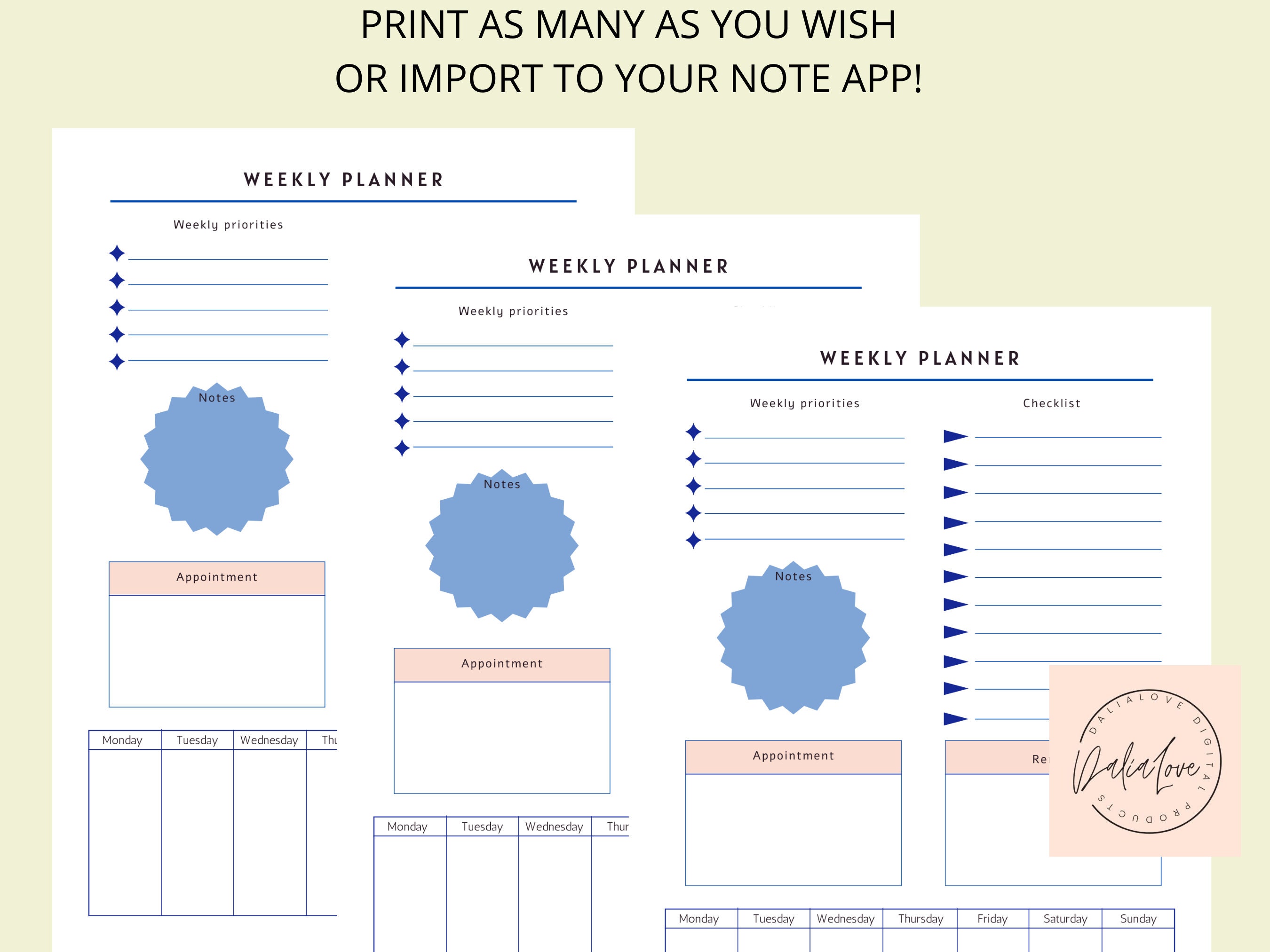 Weekly Planner, Task Organizer, Productivity Journal, Minimalist Diary ...
