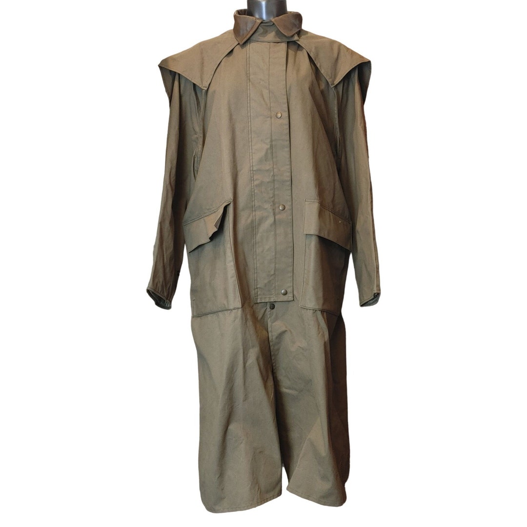 Vintage Down Under Saddle SUPPLY Men's 7/small Tan Long Duster Trench ...