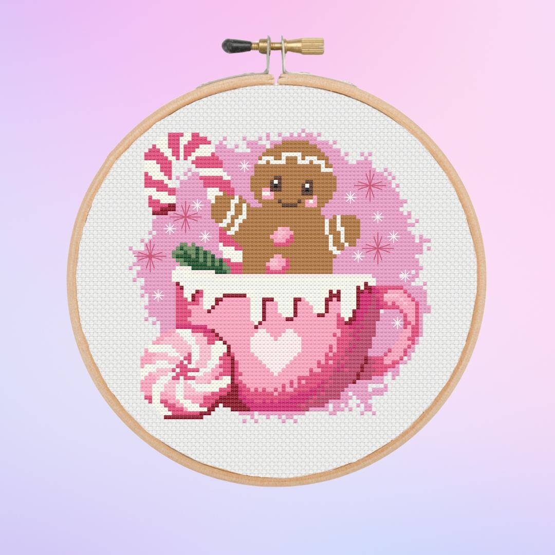 Pink Gingerbread Man in Cup - Cross Stitch Pattern *pattern Only* - Etsy