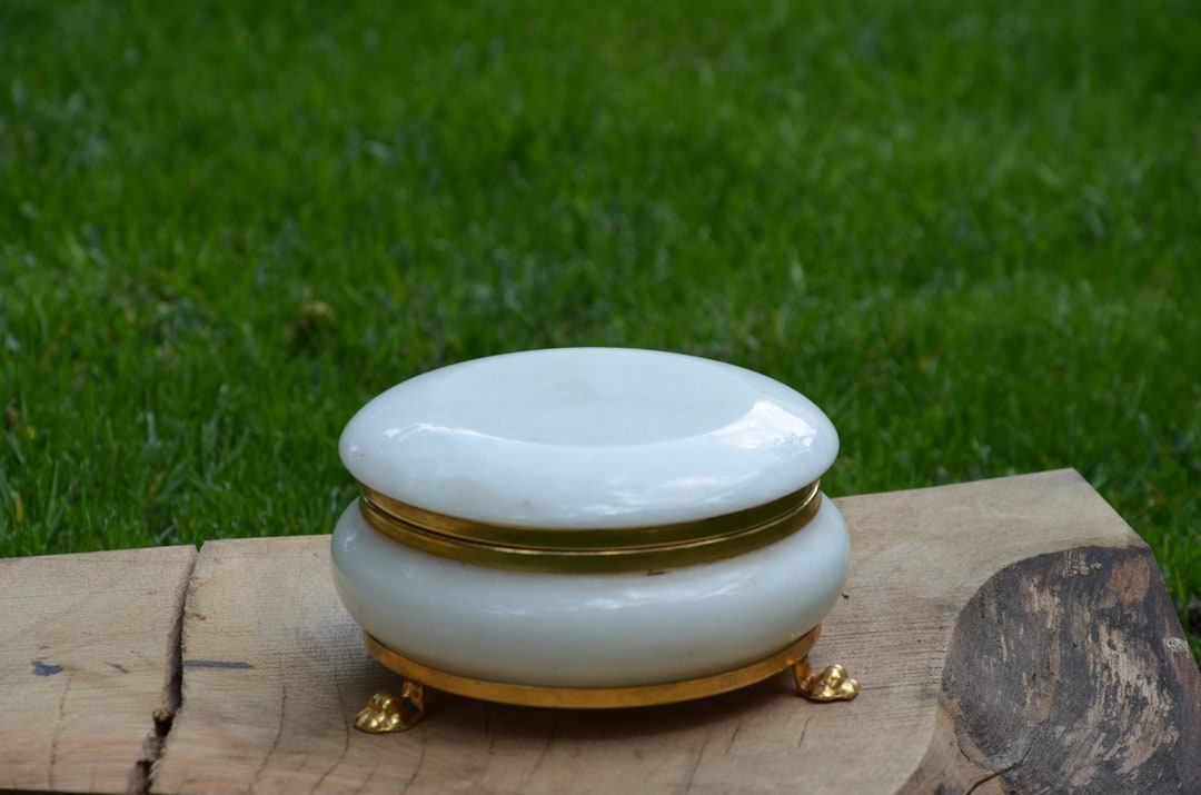 Vintage White Marble Jewelry Box Marble Trinket Box Round Marble Box ...