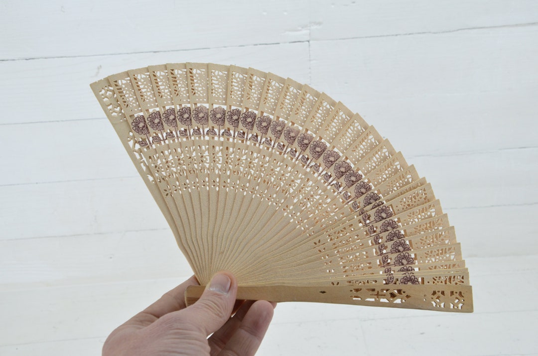 Vintage Wooden Fan - Wooden Hand Fan - Handmade Wooden Fan - Folding ...