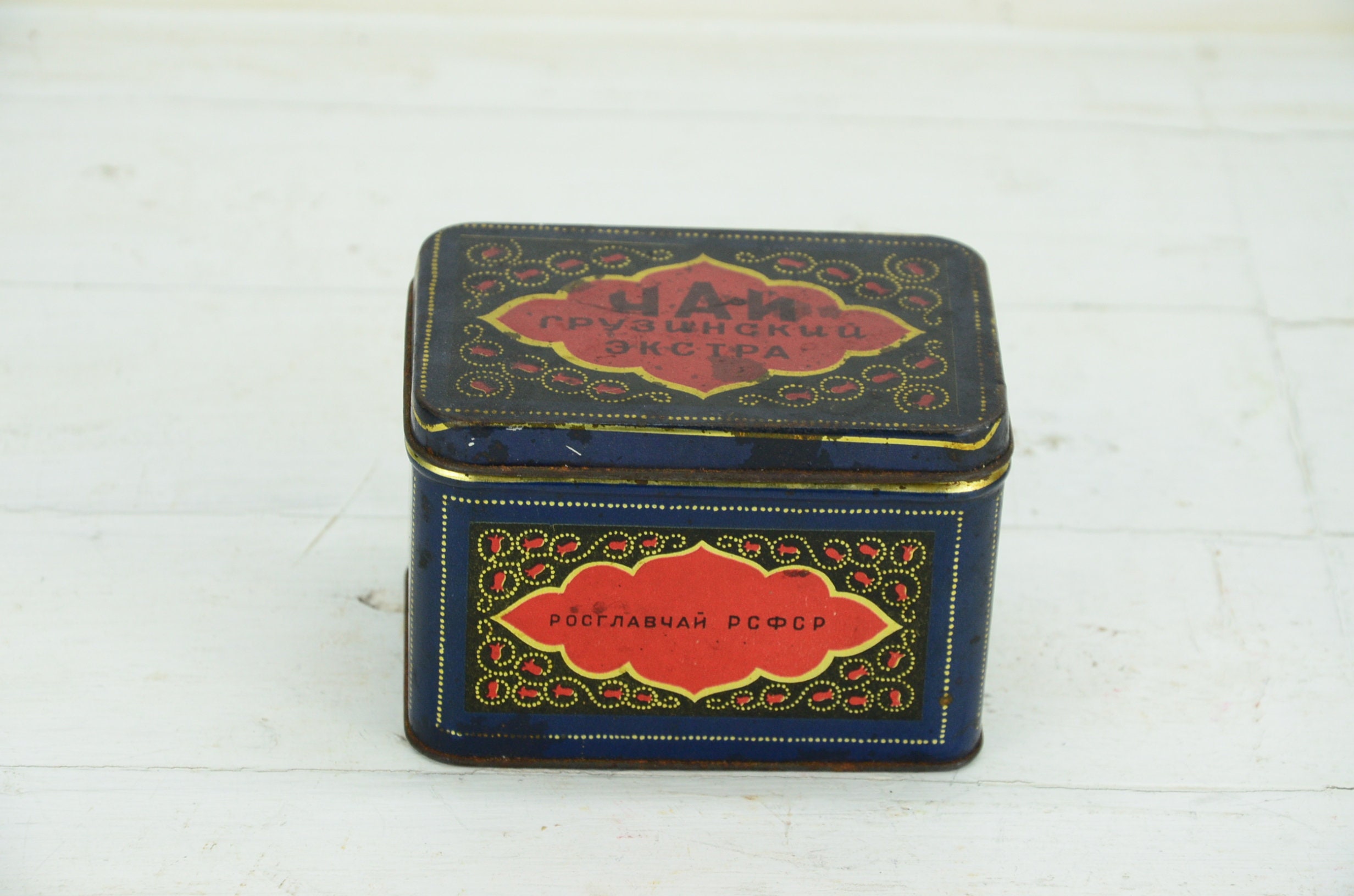 Georgian Metal Tea Box and Black Extra Tea - Old Tin Tea Box - Black ...