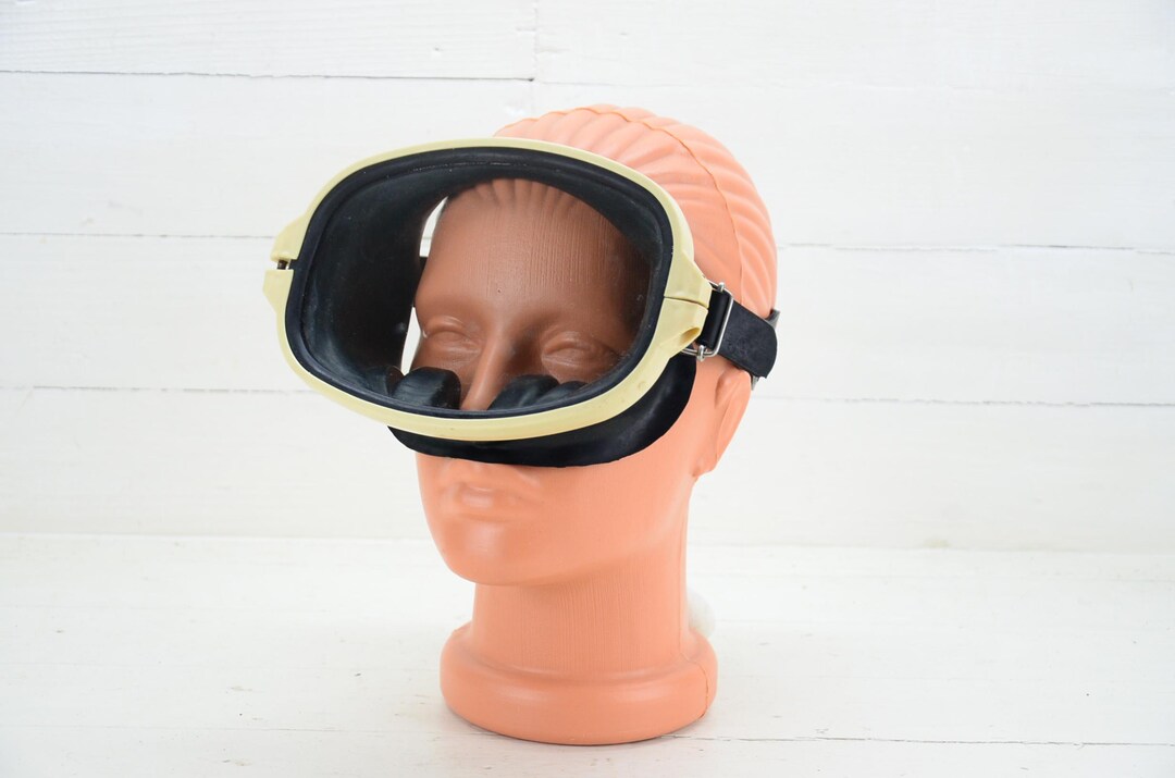 Vintage Soviet Scuba Mask, Retro Black Scuba Mask, Rubber Diving Mask ...