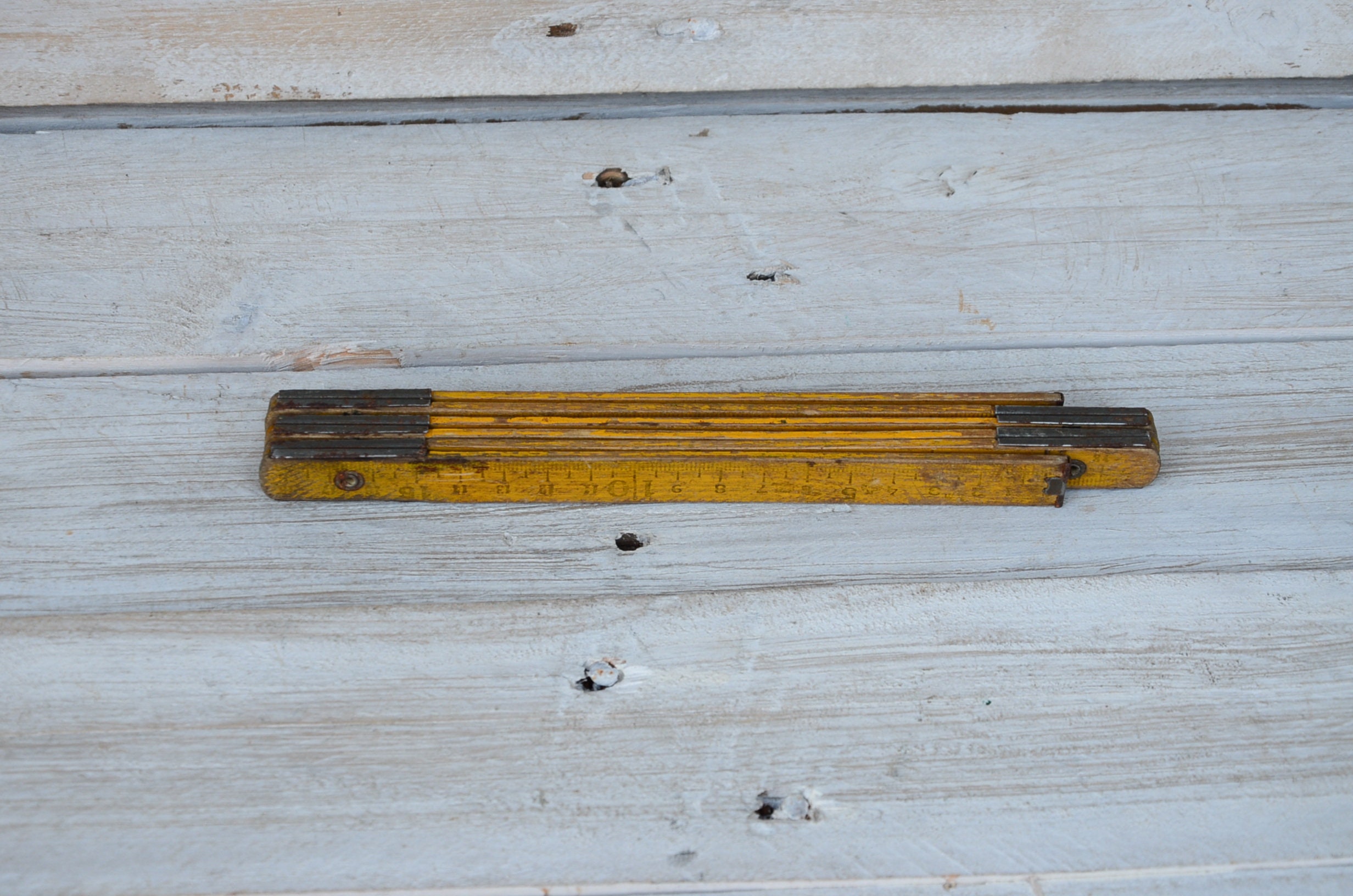 Old Folding Ruler - Vintage Wooden Meter - Woden Ruler - Collapsing ...