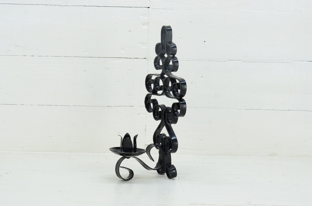 Vintage Black Metal Candlestick - Old Hand Hammerd Metal Candlestick ...