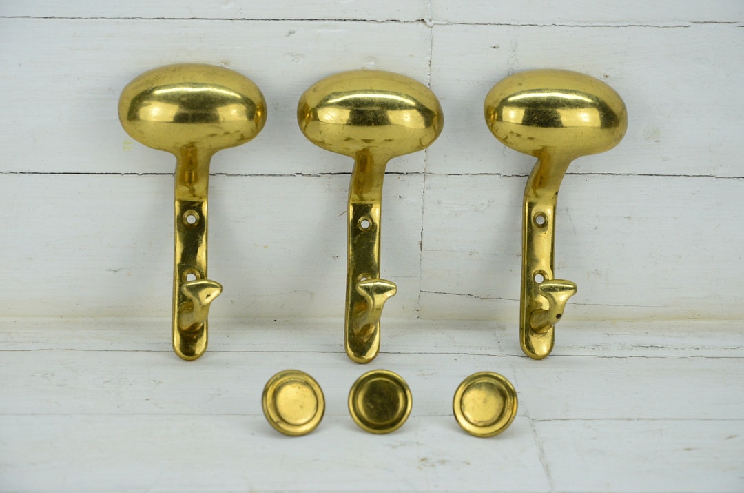 Wall Brass Hangers - Set of 3x3 Brass Hangers - Wall Retro Hooks - Old ...
