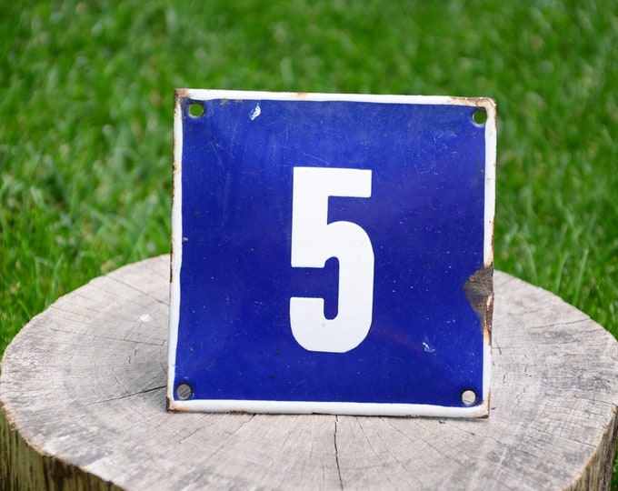 Vintage French Blue House Number - Door Number 5 - French Enameled Sign ...