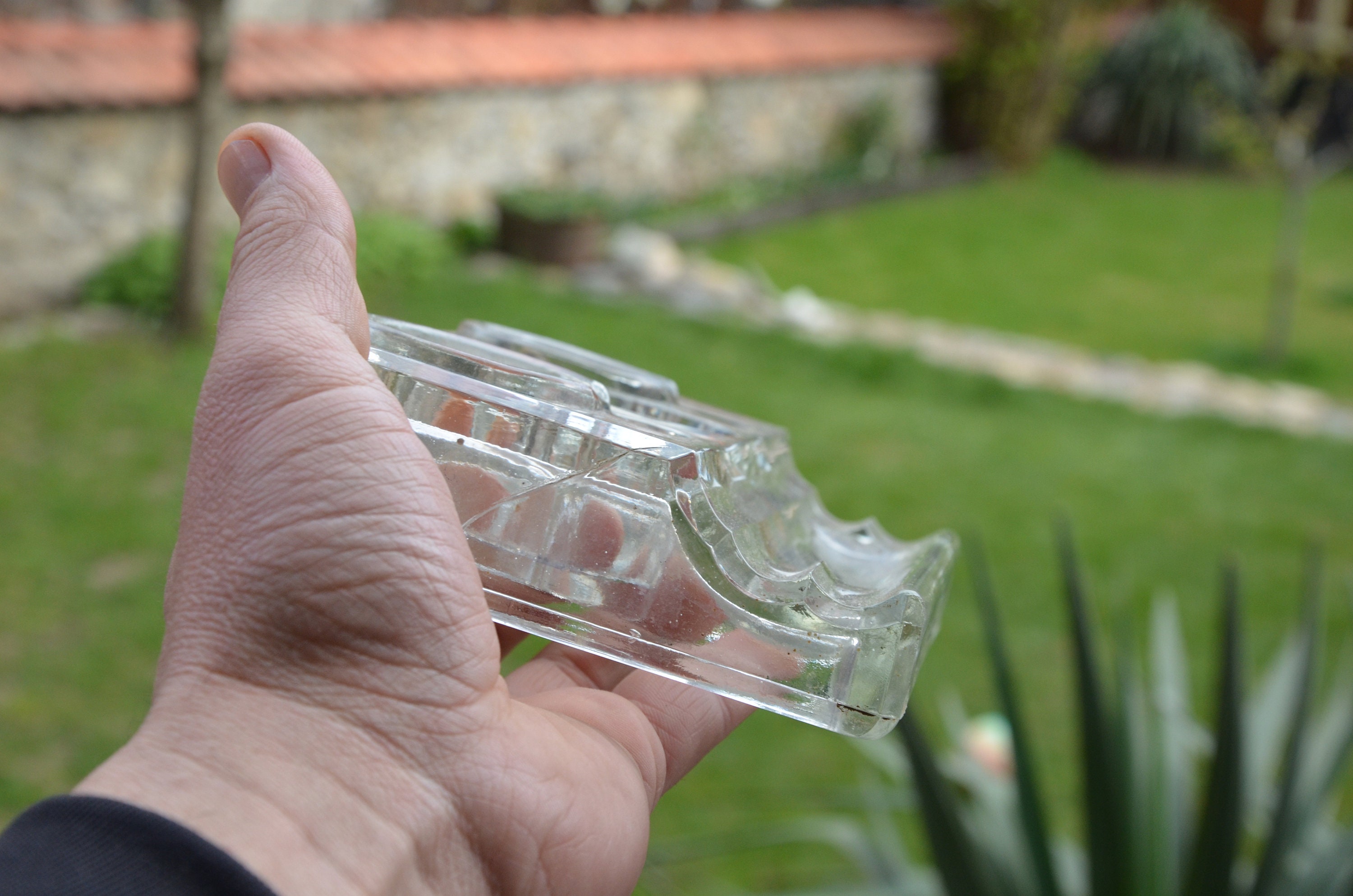 Vintage Double Clear Glass Inkwell Old Double Glass Inkwell Thick Glass ...