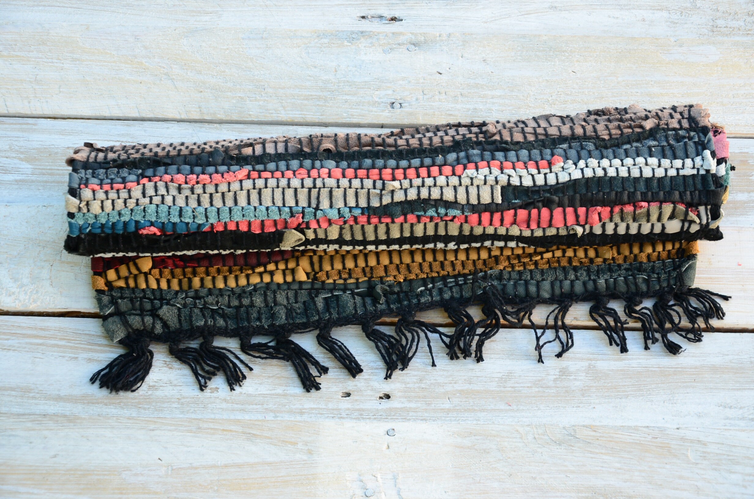 Hand Waven Leather Rag Rug Vintage Leather Rag Rug - Etsy