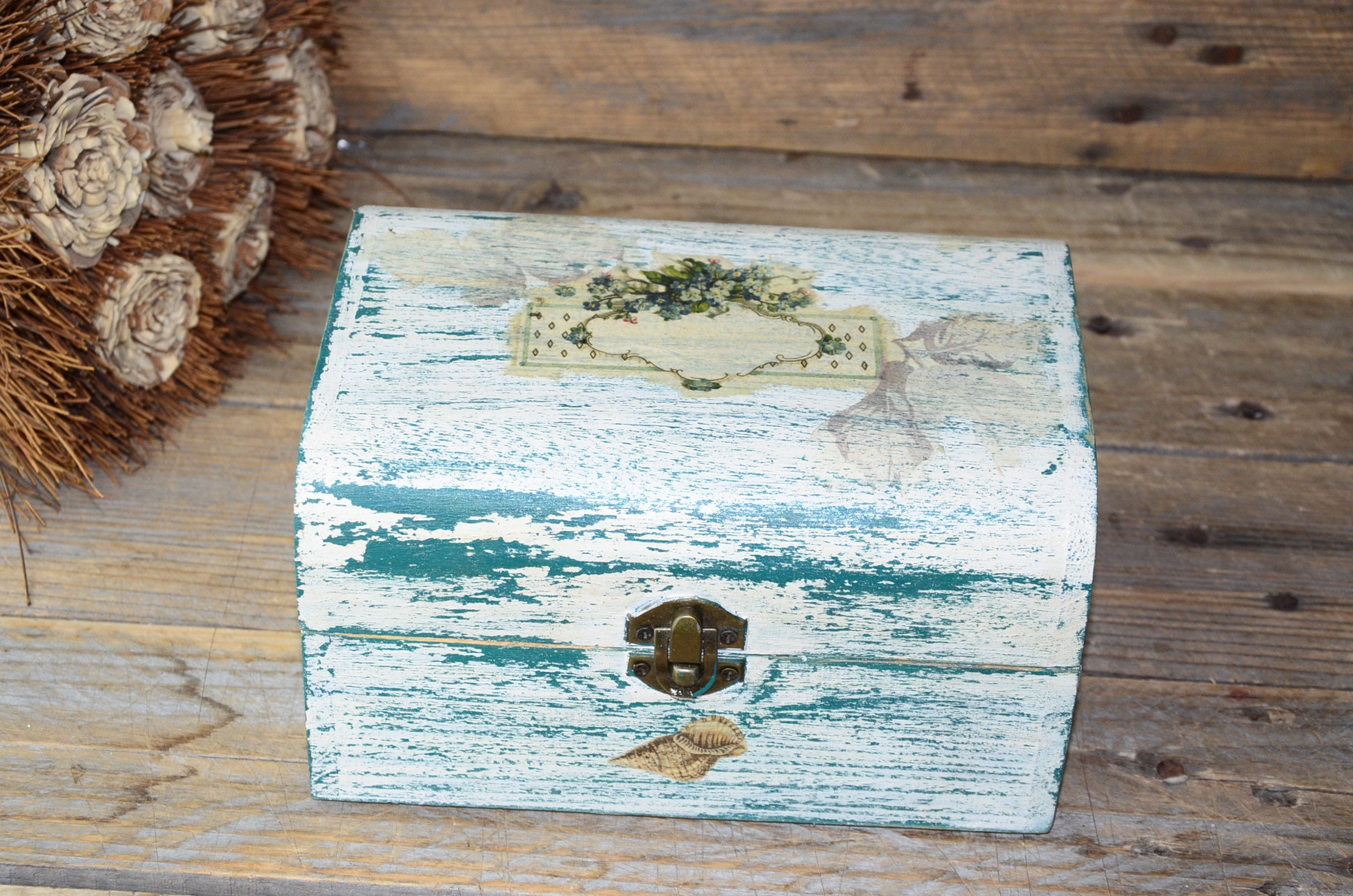 Vintage Big Wooden Decoupage Jewelry Box Wooden Jewelry Box Handmade ...