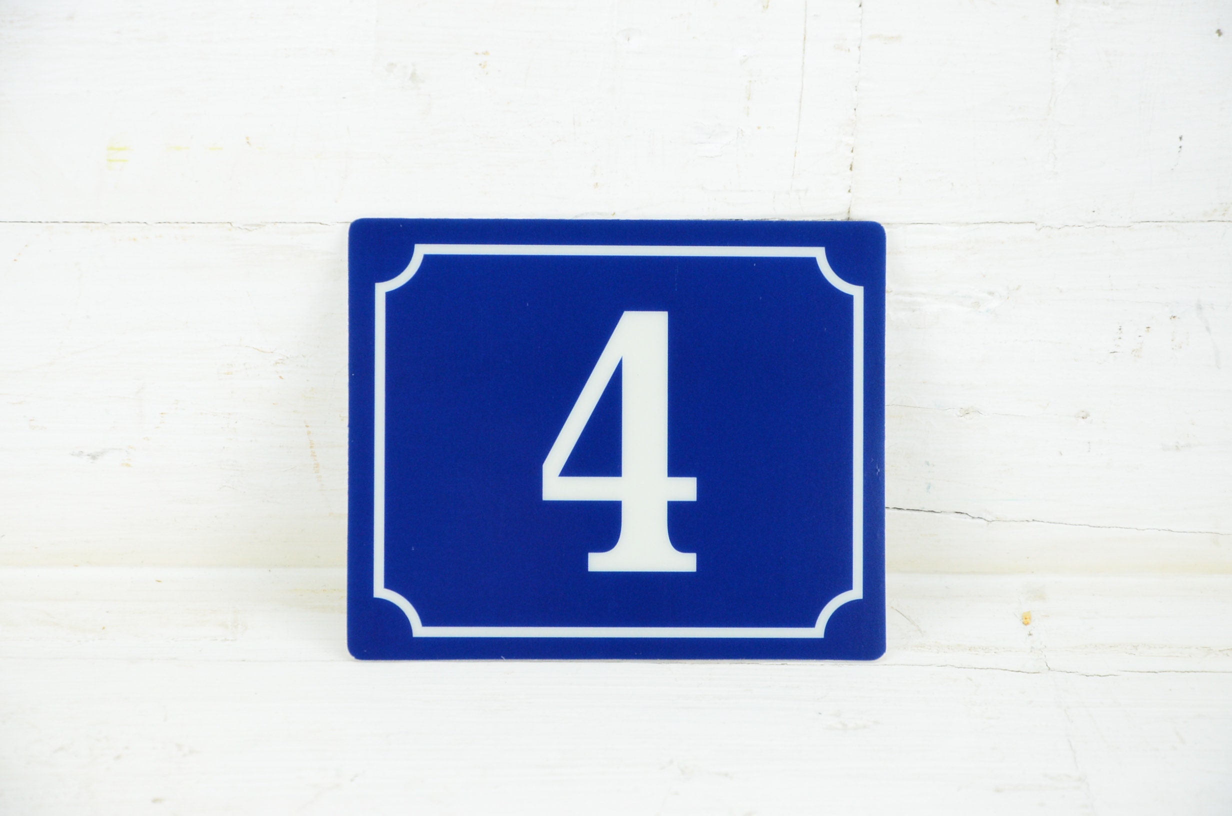 Vintage French Blue House Number Door Number 4 Self Adhesive Number 4