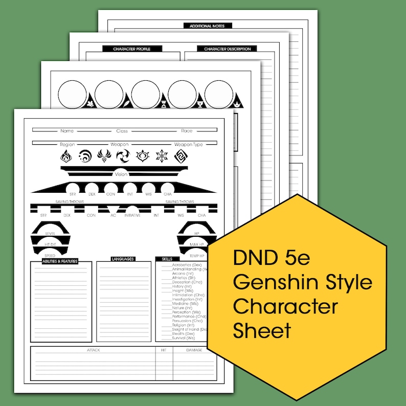 Dnd 5e Genshin Style Character Sheet - Etsy