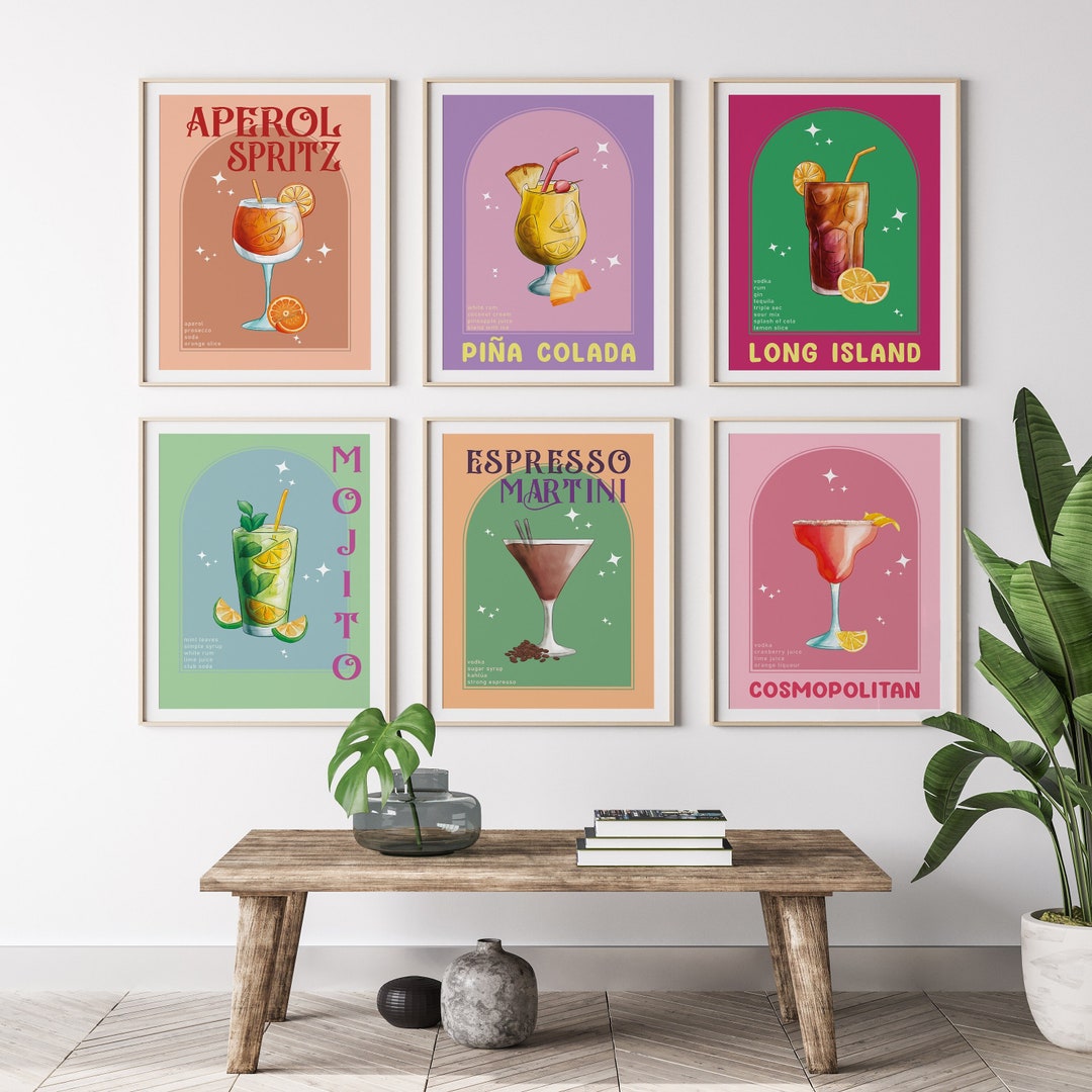 Cocktail Prints Set of 6, Cute Colorful Liquor Drink Printable Art ...