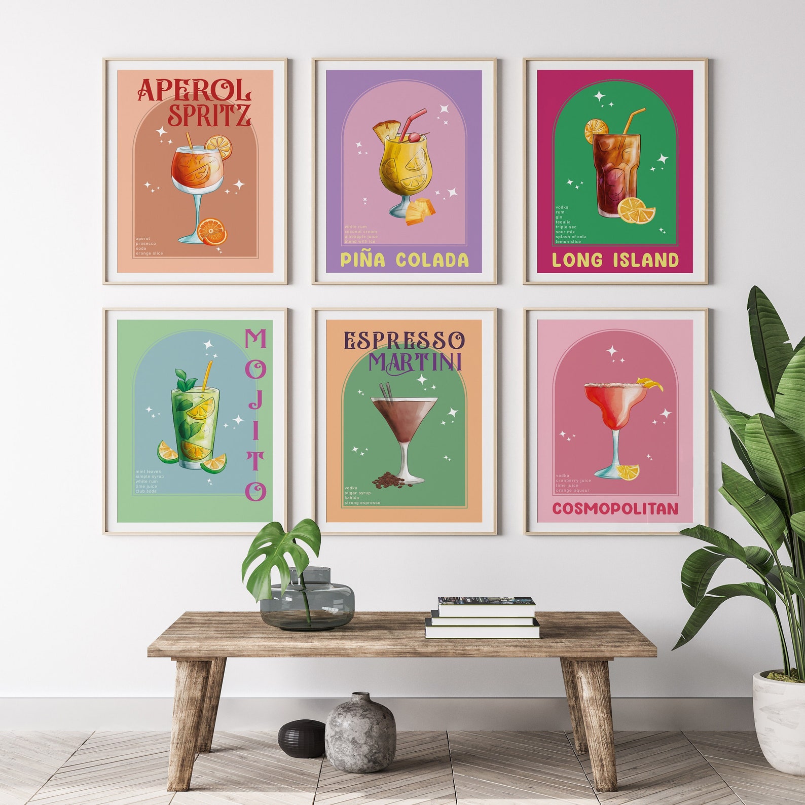 Cocktail Prints Set of 6, Cute Colorful Liquor Drink Printable Art ...