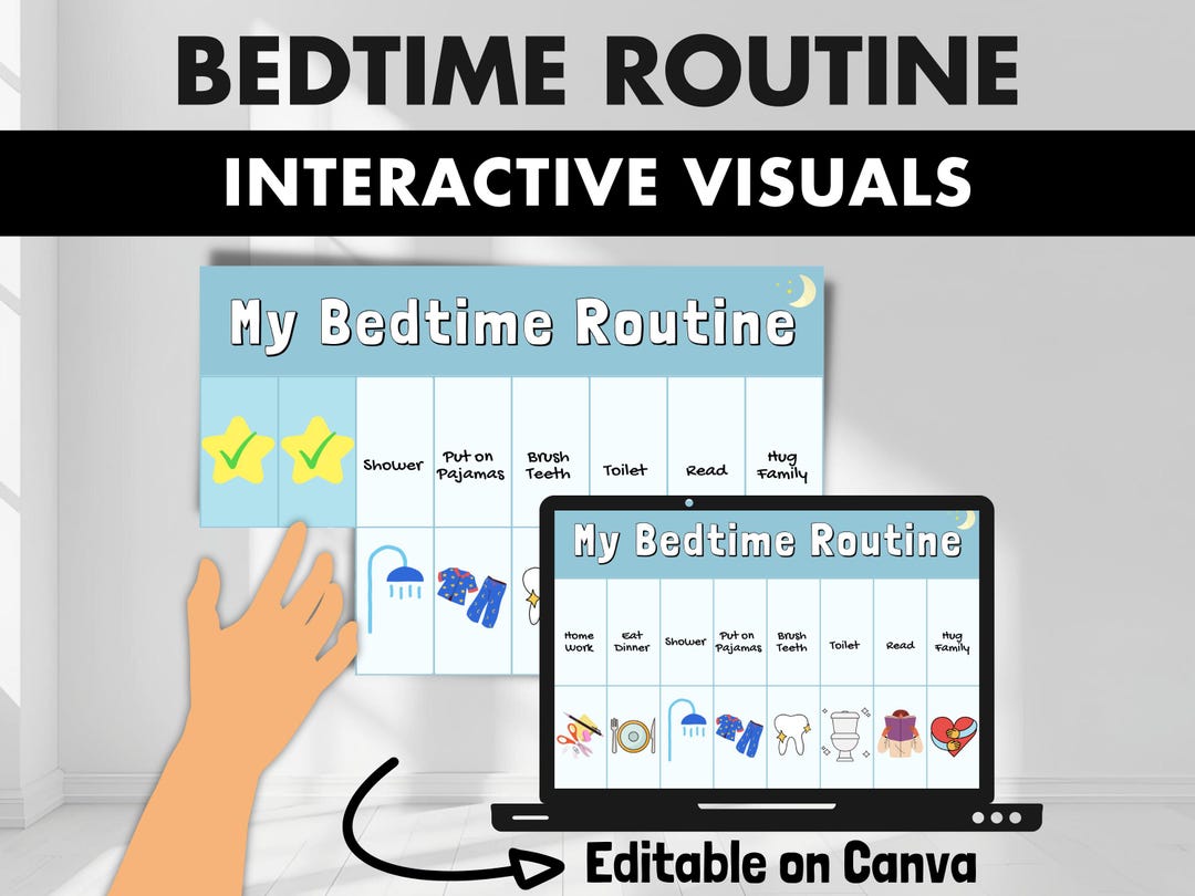 Bedtime Routine Visual Schedule | Editable | ASD, ADHD Night Time ...
