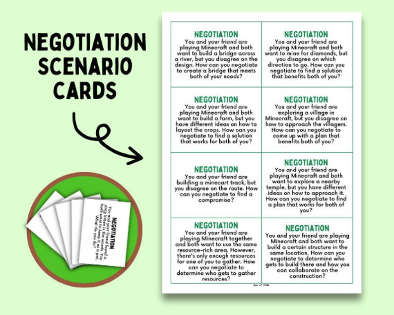 Negotiation Board Game MINECRAFT Theme: Social Skills & Problem Solving ...