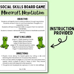 Negotiation Board Game MINECRAFT Theme: Social Skills & Problem Solving ...