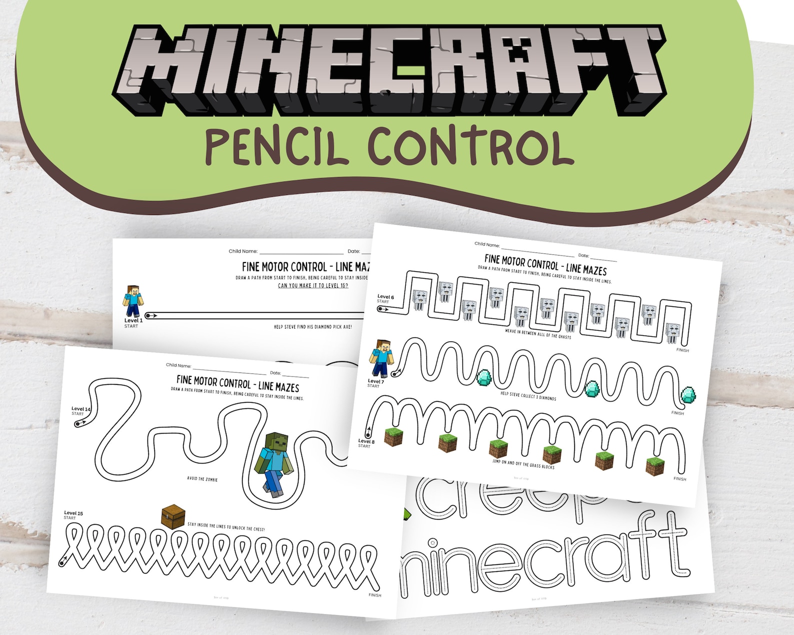 Minecraft Inspired Fine Motor Skills Activity Book | Pencil Control ...