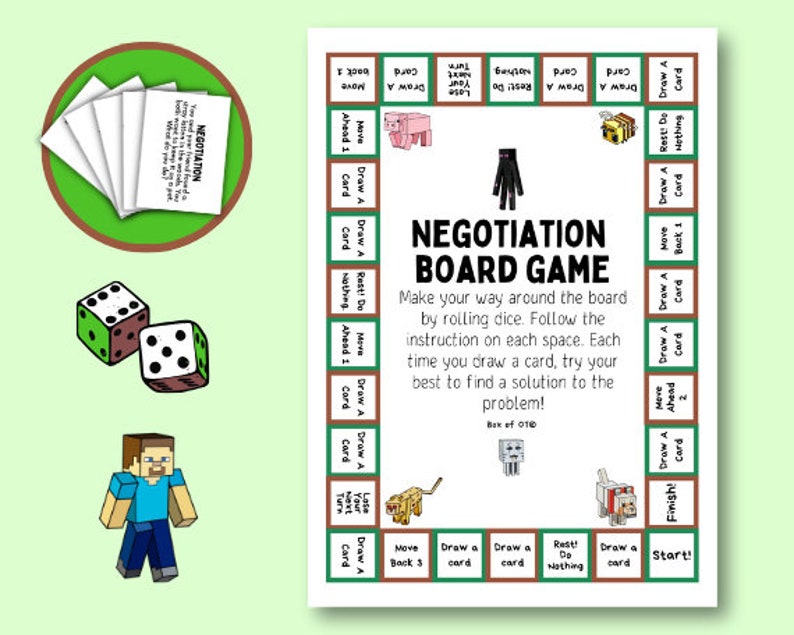 Negotiation Board Game MINECRAFT Theme: Social Skills & Problem Solving ...