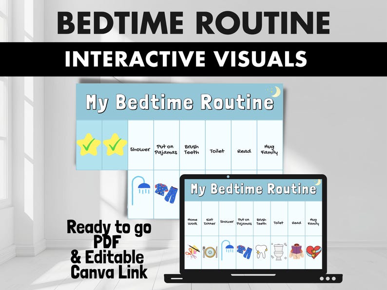 Bedtime Routine Visual Schedule | Editable | ASD, ADHD Night Time ...