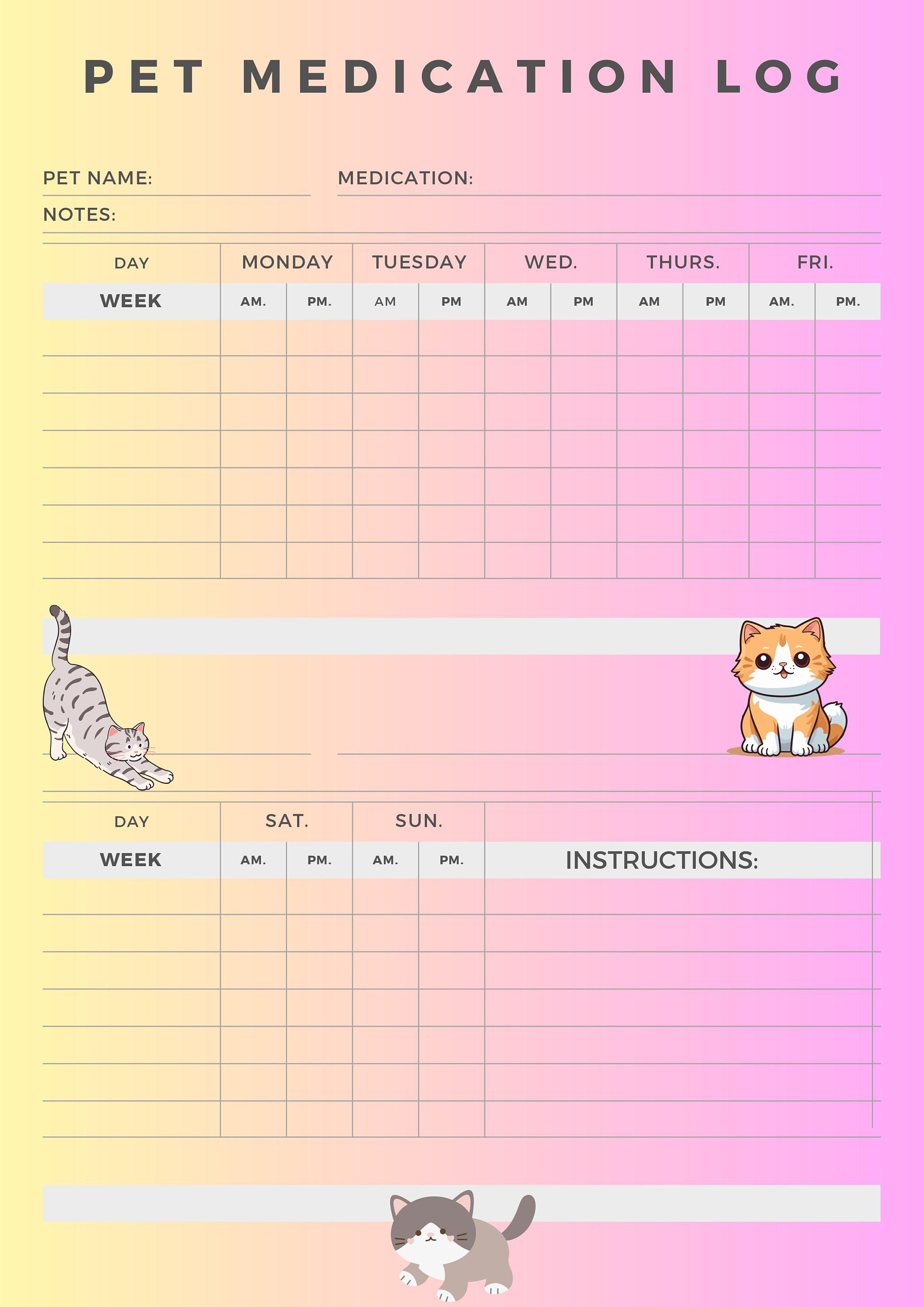 Cat Medication Tracker - Pink - Etsy