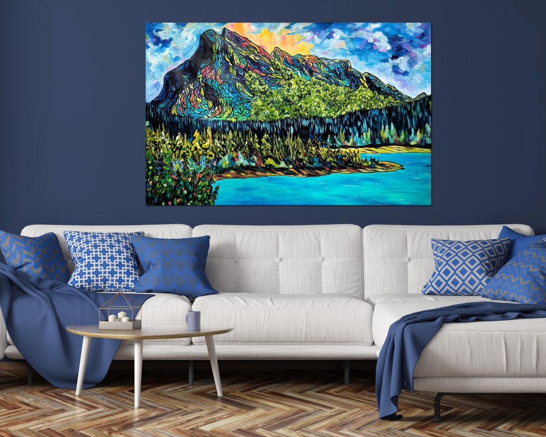 Rundle Mountain Original Painting: Banff Landscape, Unstretched Canvas ...
