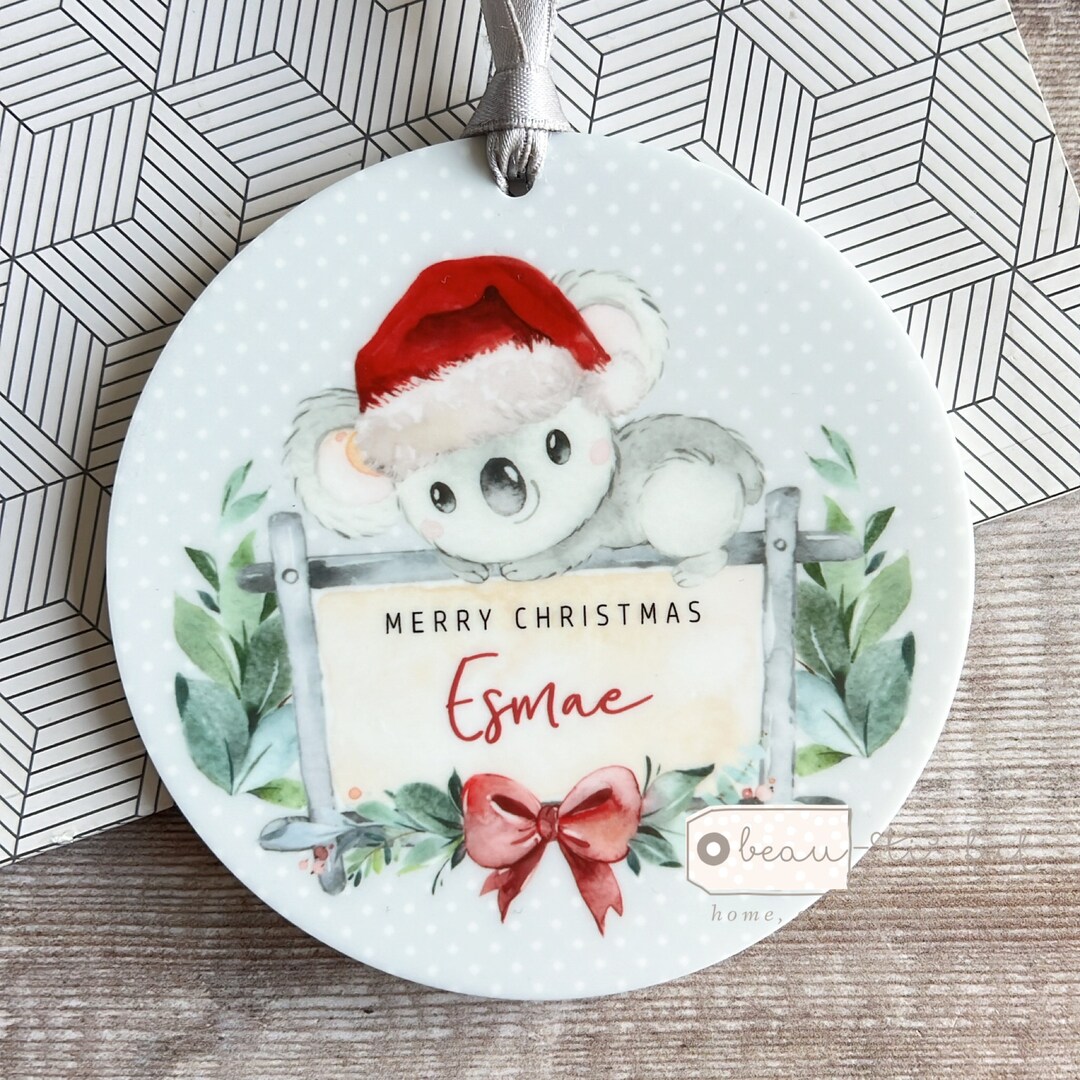 Personalised Merry Christmas Koala Santa Hat Signpost Design Acrylic ...