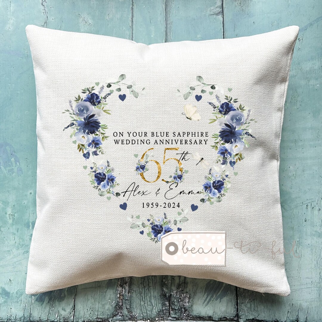 Personalised Blue Sapphire Wedding Anniversary Cushion, Sapphire Anniversary, Personalised Gift ...