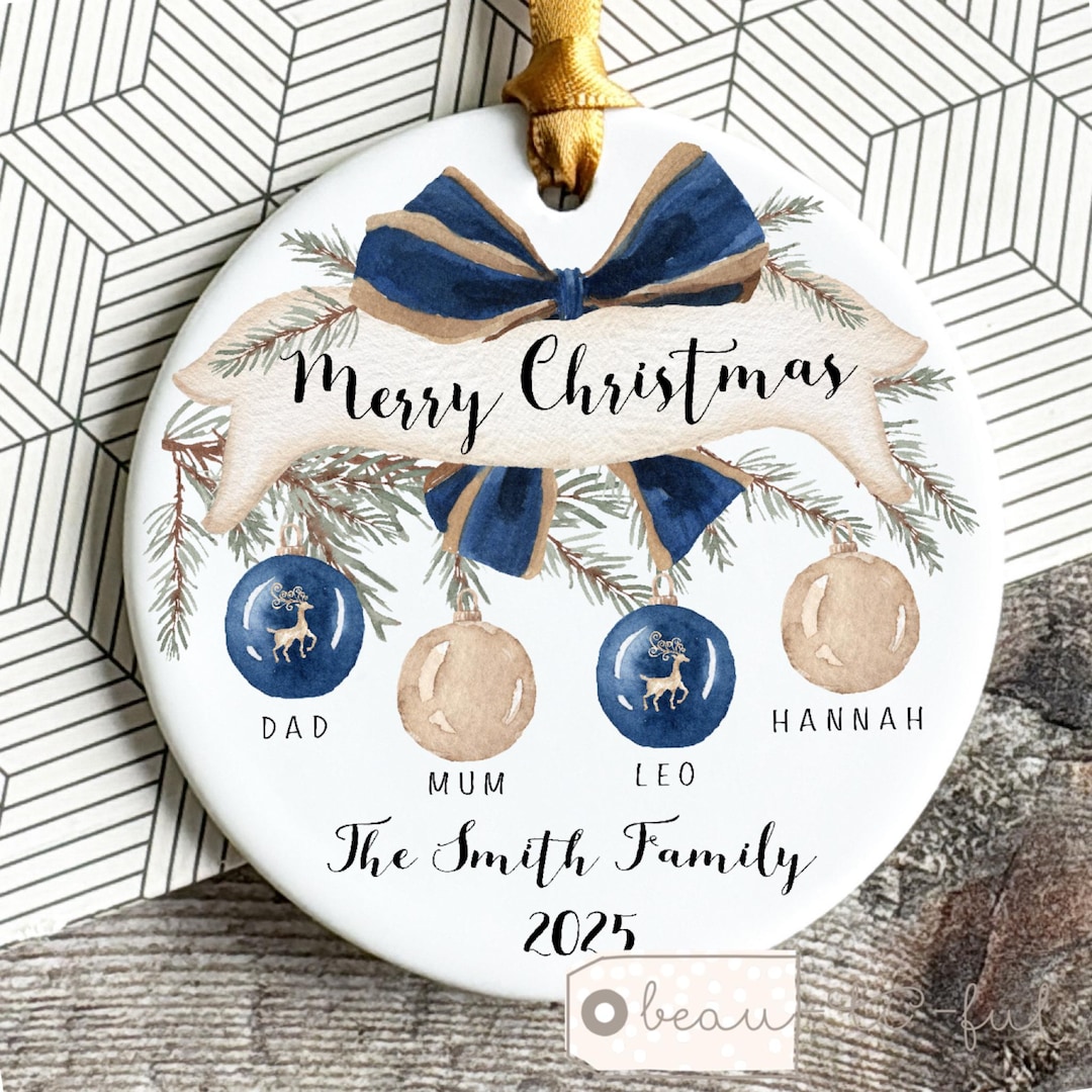 Personalised Family Christmas Gift Baubles Greenery Design Acrylic or ...