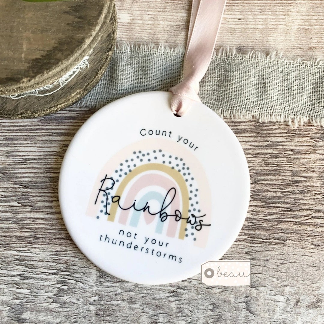 Count Your Rainbows Quote Pastel Rainbow Design Ceramic Round ...