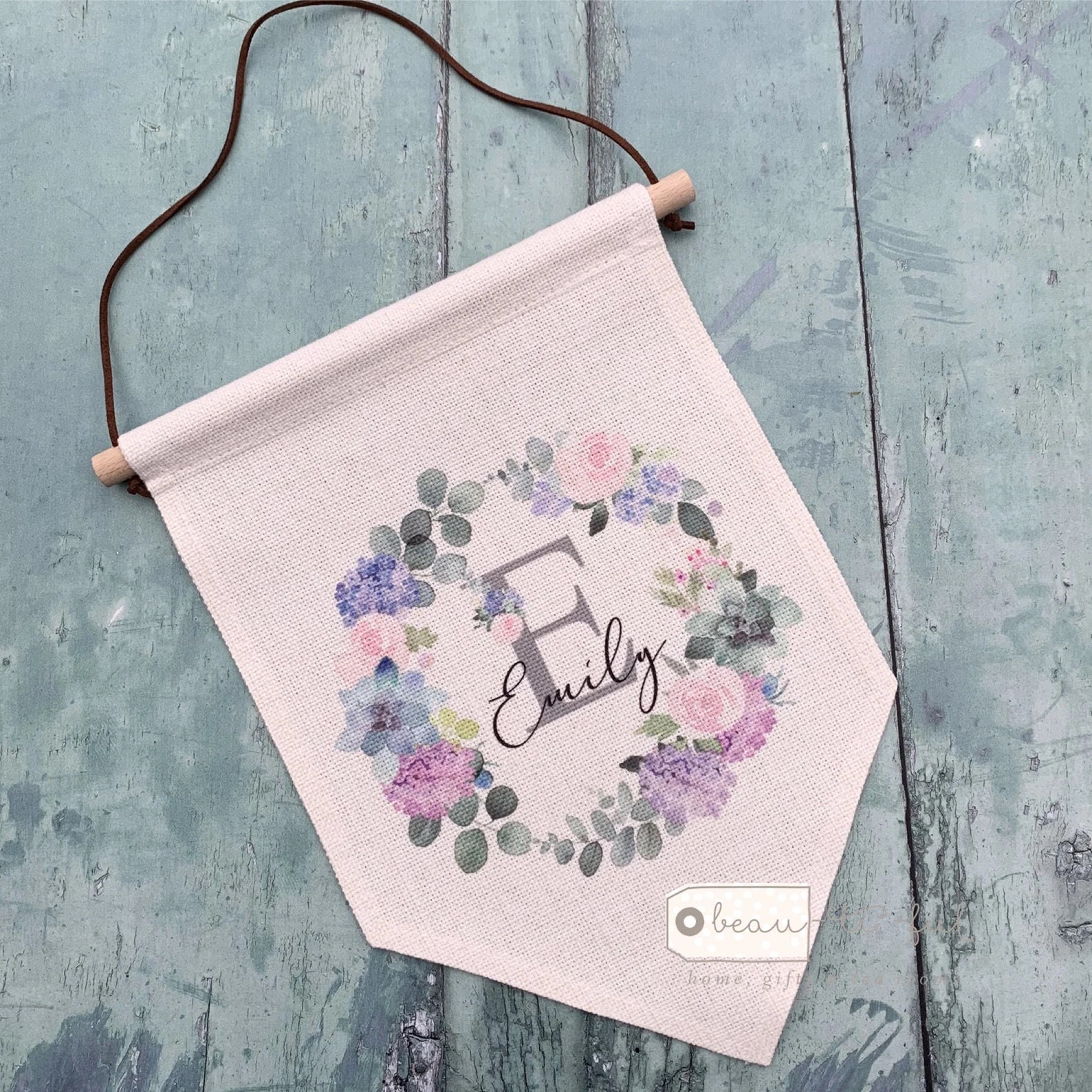 Personalised Name Lilac Floral Design Home Quote Linen Style Pennant ...